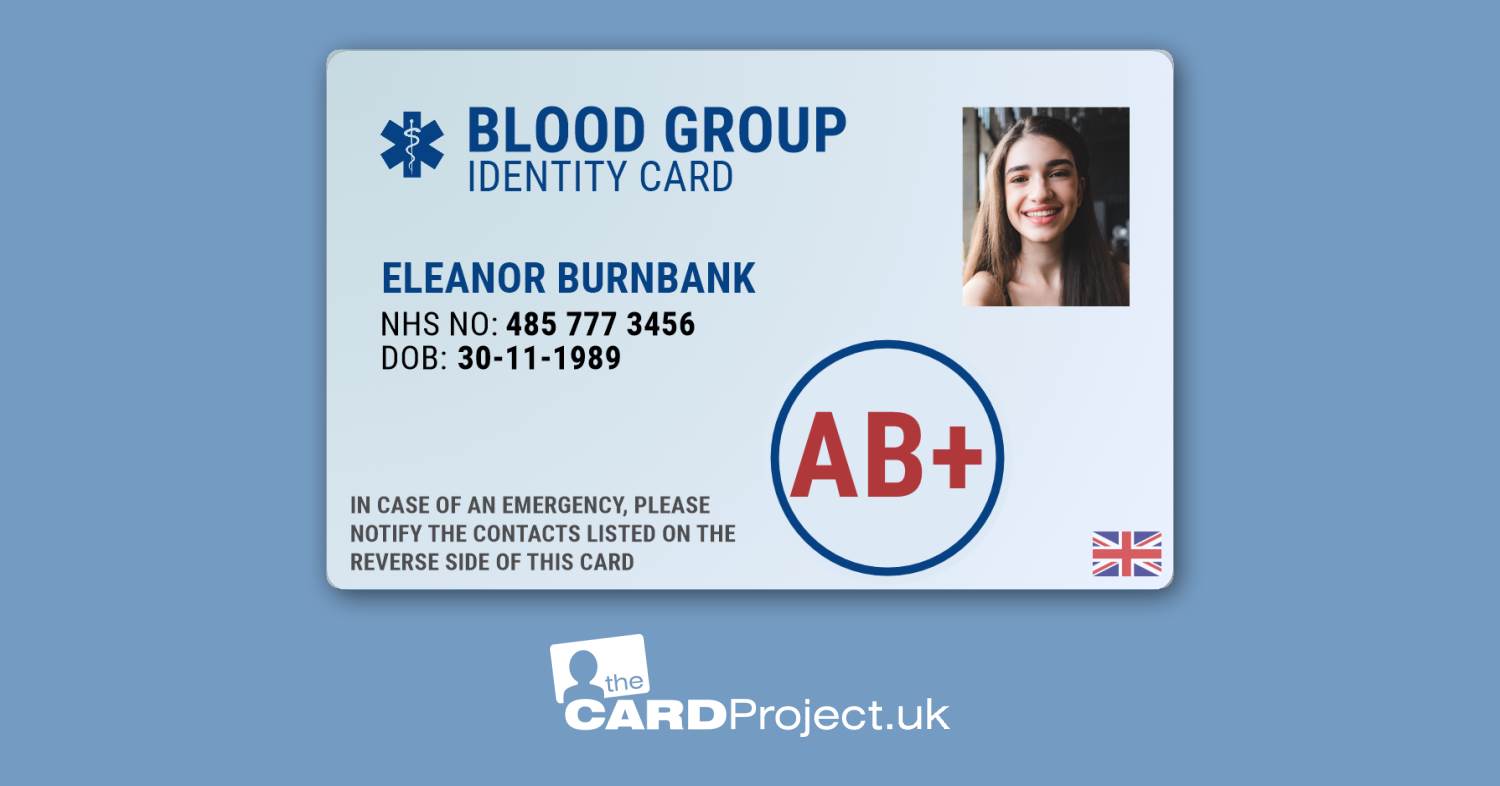 personalised, blood, group, ID, card, UK, medical, photo, emergency ...