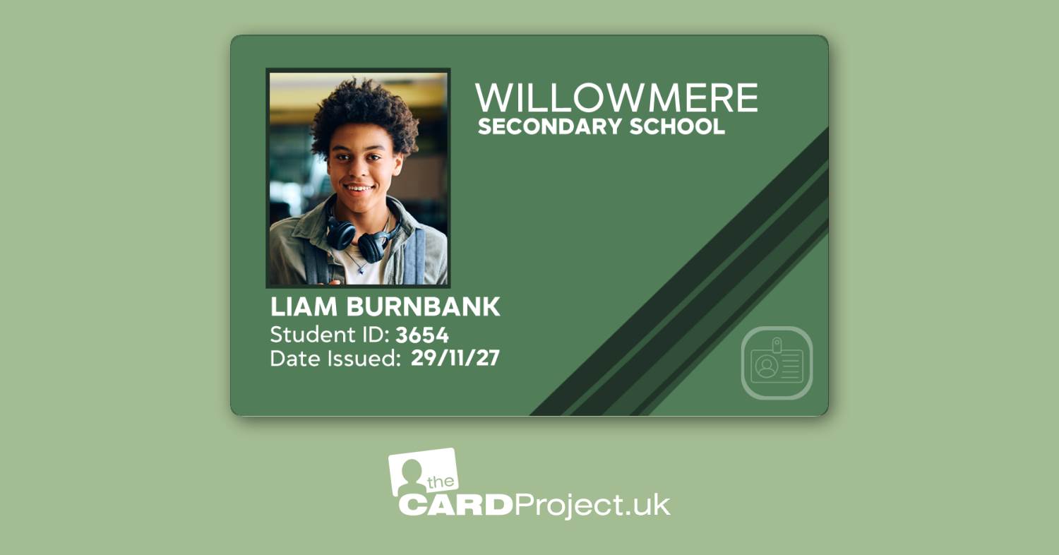 secondary school student ID card, green stripe student ID, personalised ...