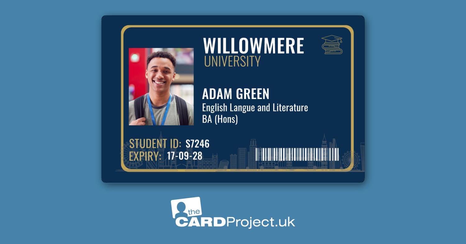 university student id card navy blue, custom city skyline university id ...