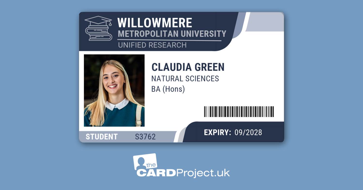 university student id card metropolitan, custom navy blue student id ...