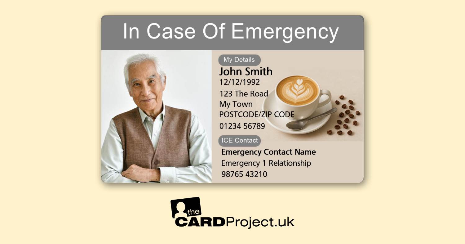 Coffee Theme ICE Photo ID Card for Emergency Contact Information ...
