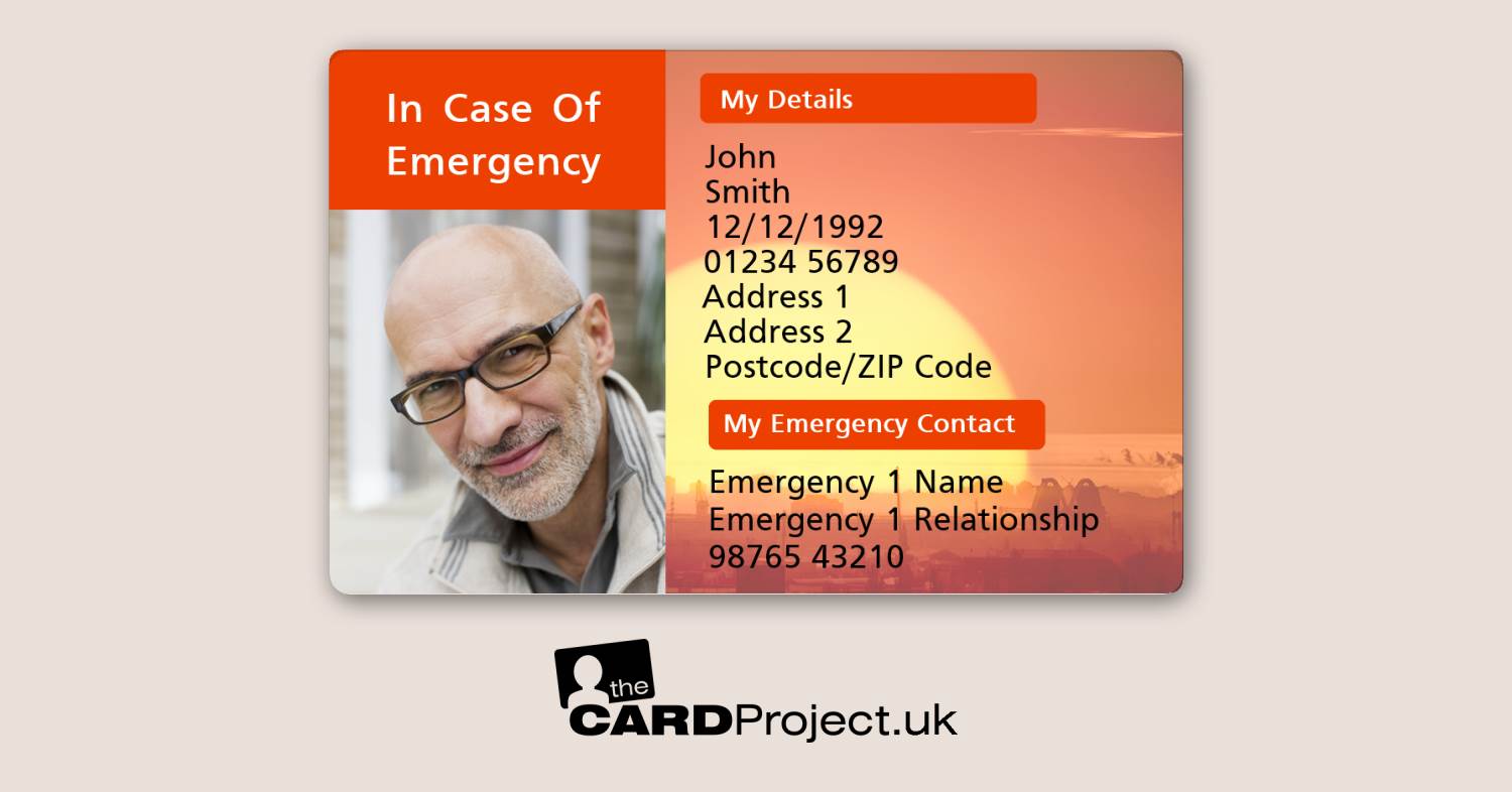 Sunrise ICE Photo ID Card for Emergency Contact Info with Name Address ...