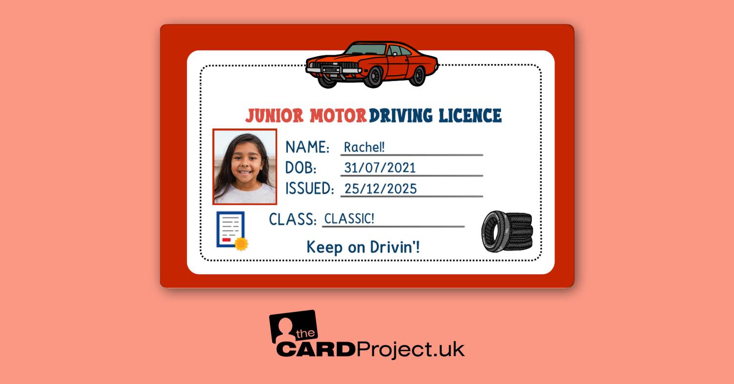 junior motor driving licence, kids car driver licence, personalised car ...