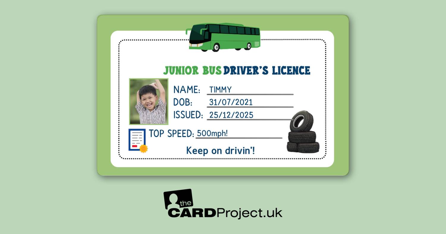 kids bus driver licence, junior bus driver card, personalised bus ...