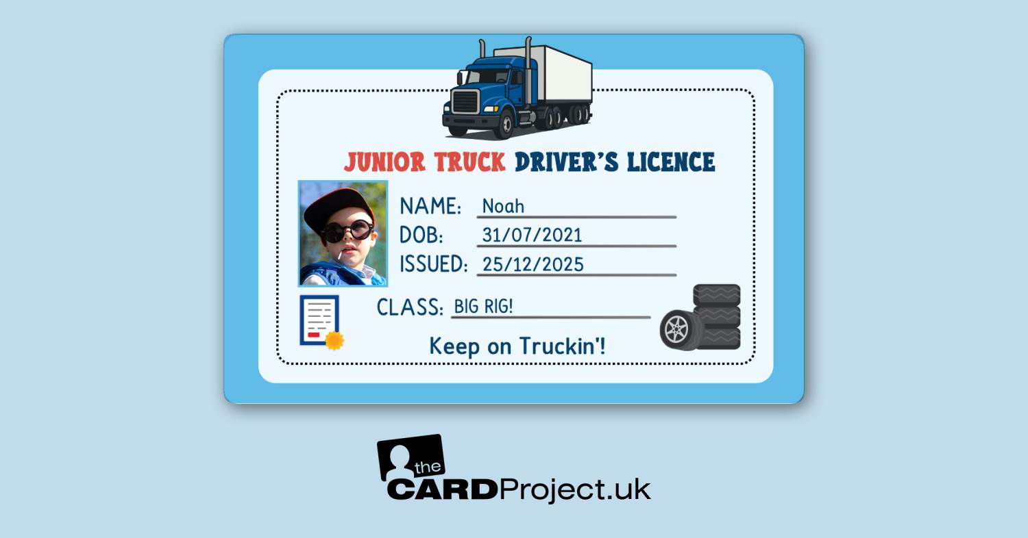 kids truck driver licence, junior lorry driver card, personalised truck ...