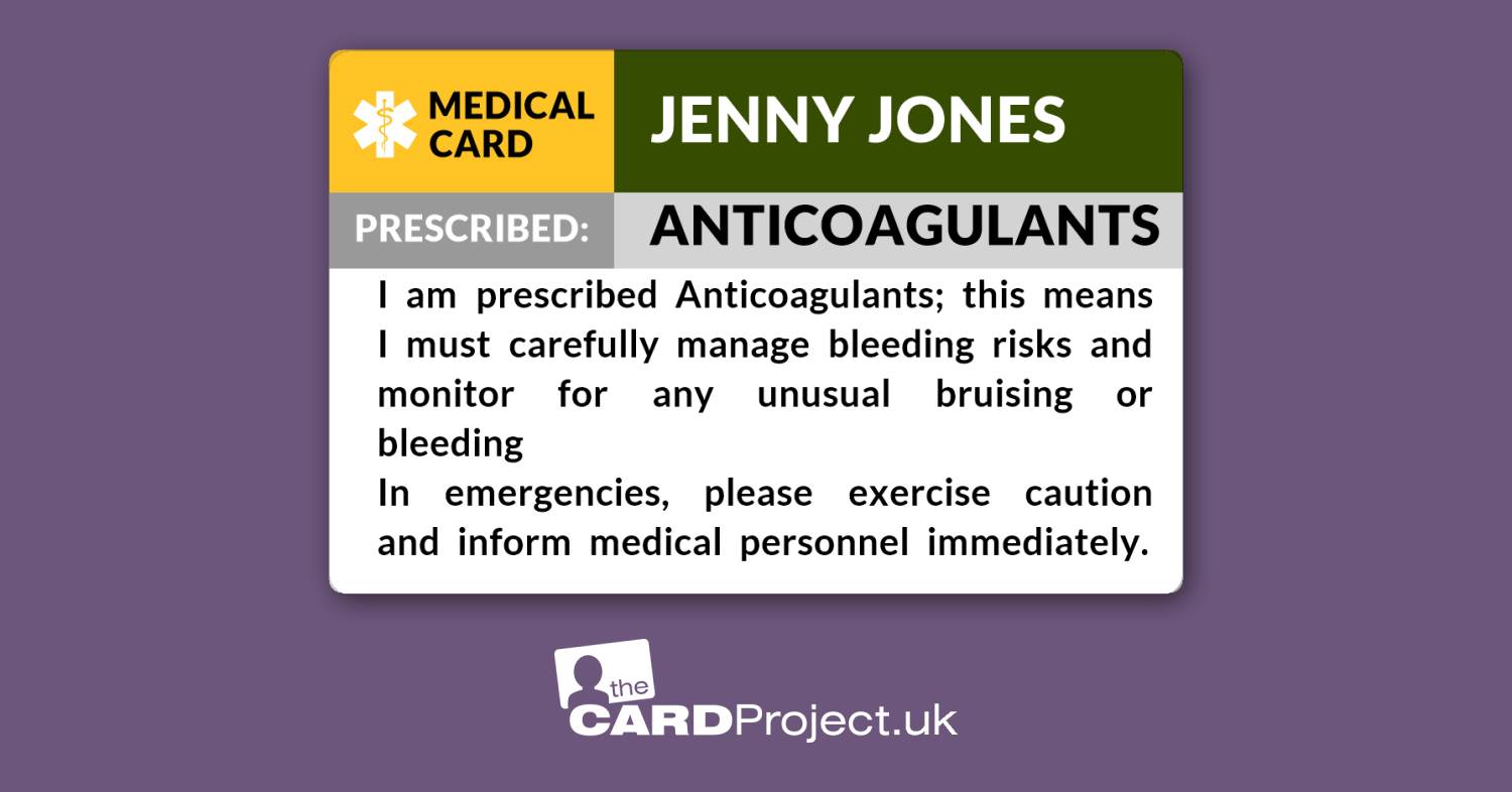 Anticoagulant Medical ID Card for Blood Thinner Users - Emergency ...