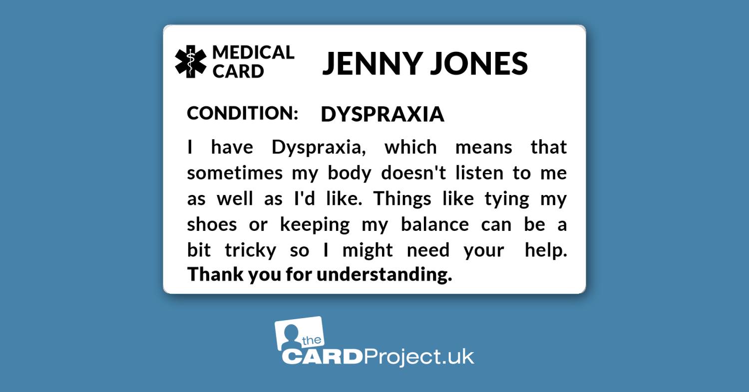Dyspraxia Mono Medical ID Card for Developmental Coordination Disorder ...