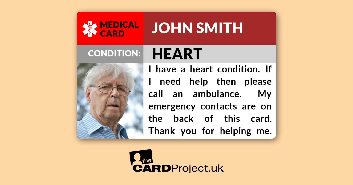 Heart Condition Medical Photo Identification Card with Cardholder Name ...