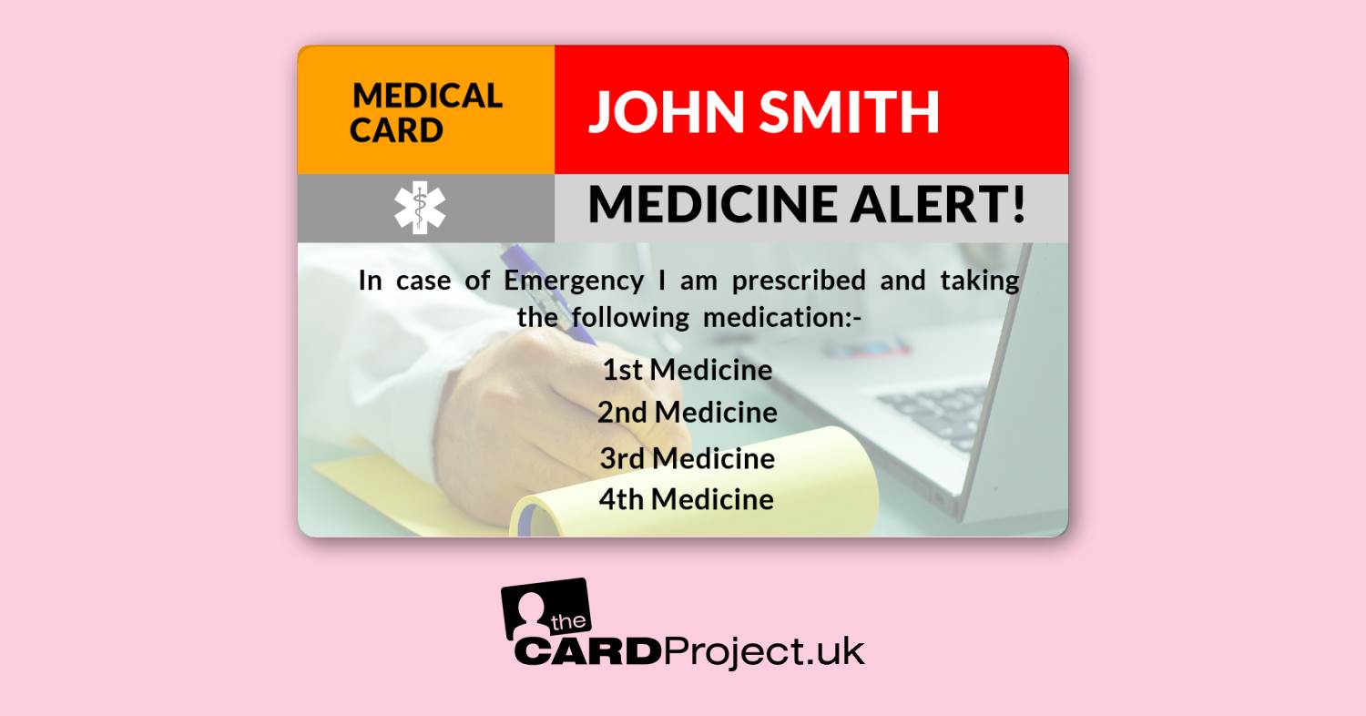 Custom Medicine Alert Card - Double-Sided Personalized Medical ID Card ...