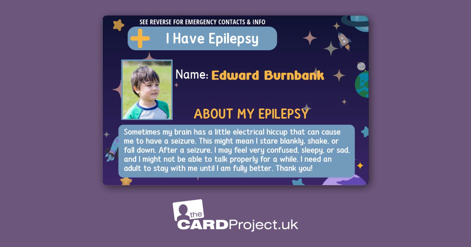 personalised epilepsy card kids, children’s epilepsy alert card ...