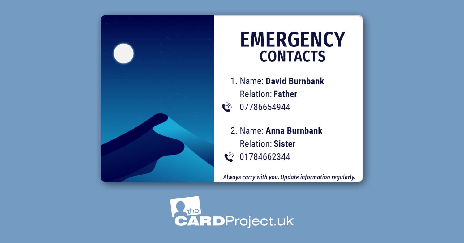 moonlit peaks ice card, ice photo id card, emergency contact card, in ...