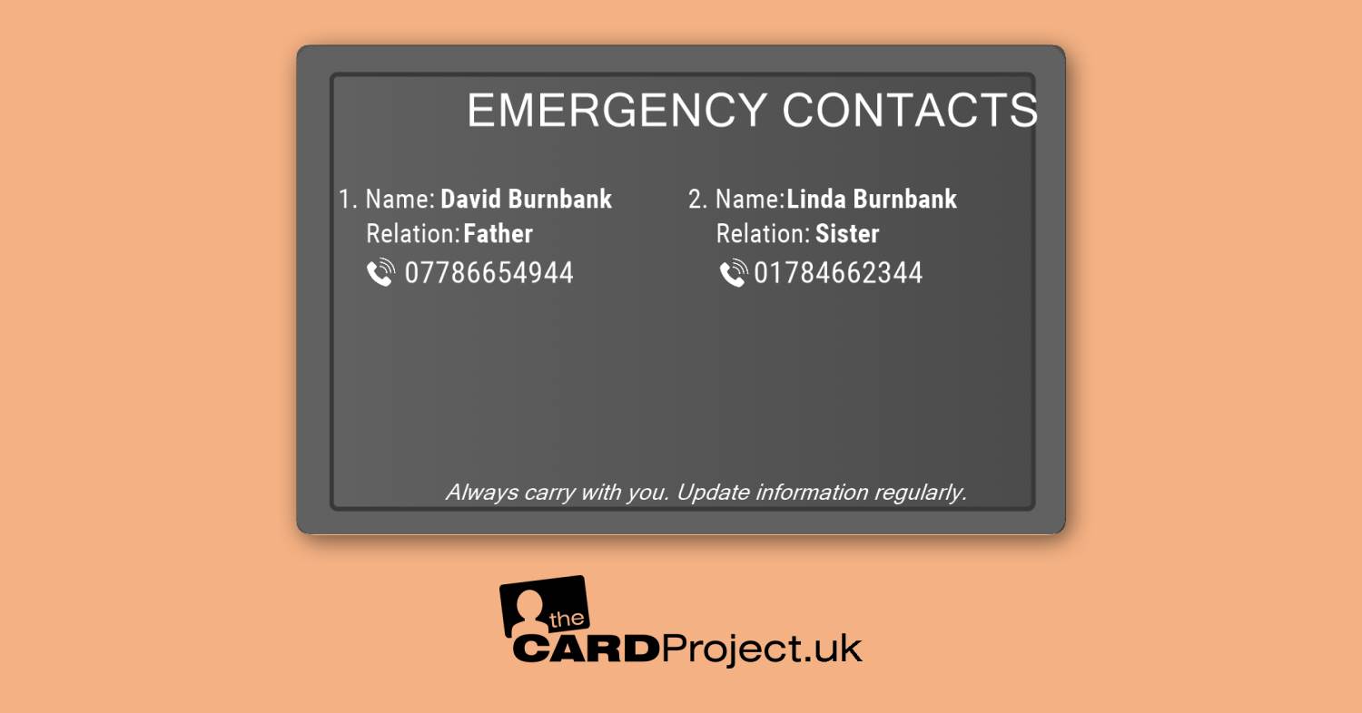 Slate Grey ICE card, ICE Photo ID card, In Case of Emergency card ...