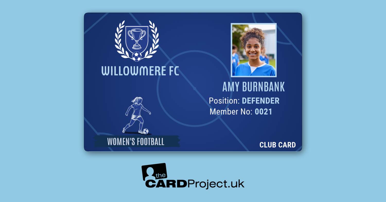 women's football club membership card, personalised women's football ID ...