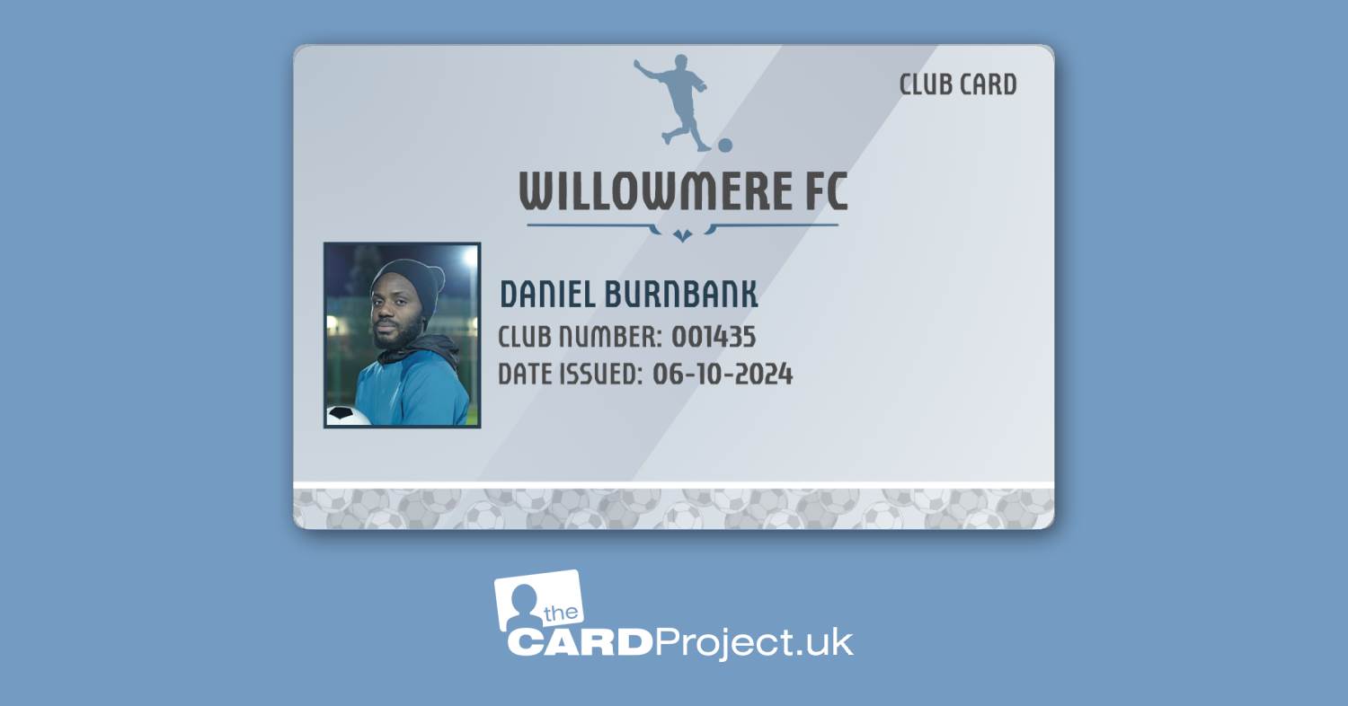 football, membership, card, personalised, clean, grey, player, club, ID ...