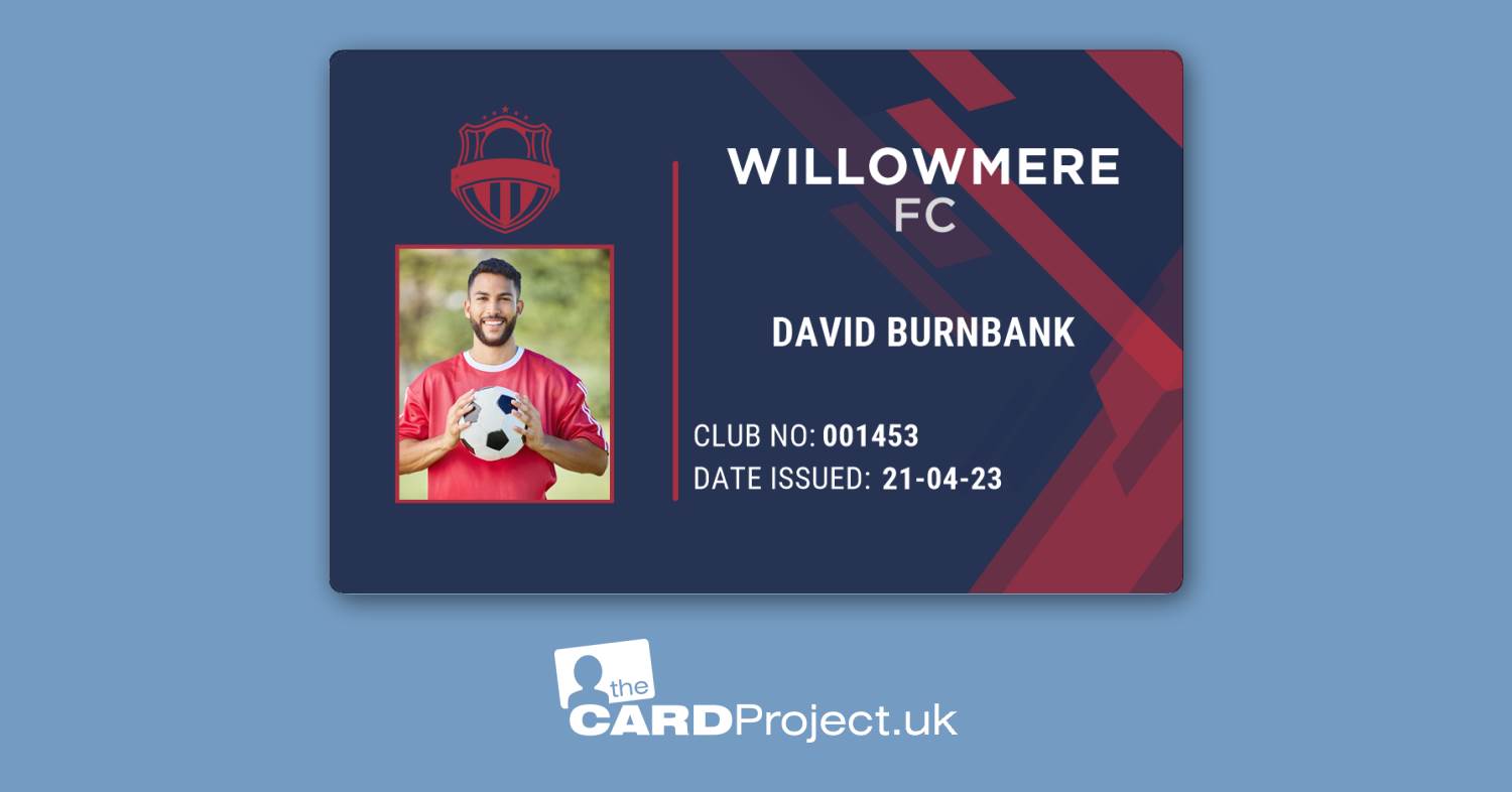 football, membership, card, personalised, navy, red, angles, club, ID ...